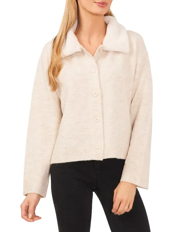 CECE DUPRAZ Cropped Cardigan With Faux Fur Collar - Malted