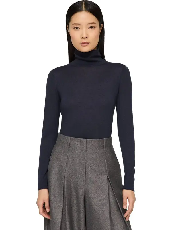Lafayette 148 New York Petite Fine Cashmere Fitted Turtleneck Sweater - Blue Ink