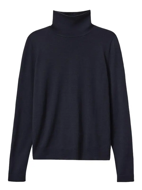 Lafayette 148 New York Fine Cashmere Fitted Turtleneck Sweater - Blue Ink
