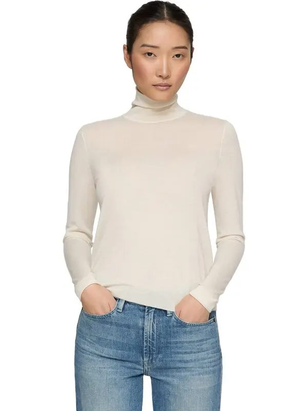 Lafayette 148 New York Fine Cashmere Fitted Turtleneck Sweater - Cloud