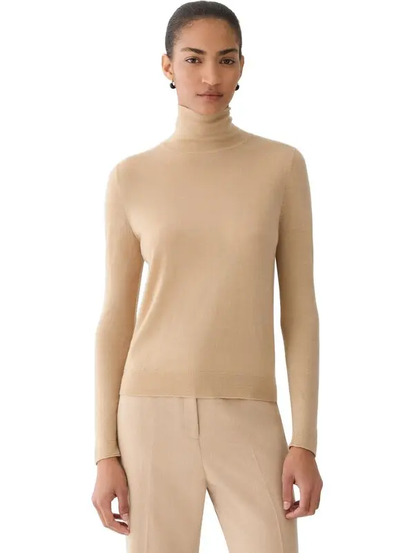 Lafayette 148 New York Fine Cashmere Fitted Turtleneck Sweater - Dune