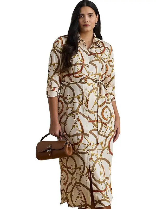 Ralph Lauren Belting-print Twill Shirtdress - Cream Multi