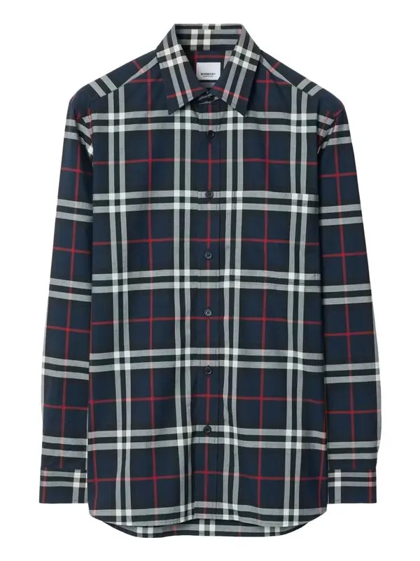 Burberry Check-pattern Cotton Shirt - Blue