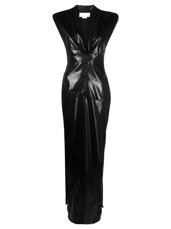 GENNY Plunging V-neck Maxi Dress - Black