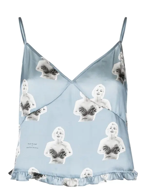 FLEUR DU MAL Marilyn Ruffled Camisole Top - Blue