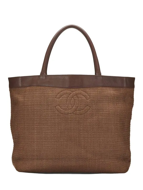 Chanel Raffia Tote With 'cc' Logo - Brown