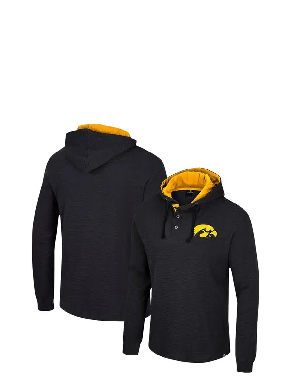 COLOSSEUM Iowa Hawkeyes Affirmative Thermal Hoodie Long Sleeve T-shirt - Black