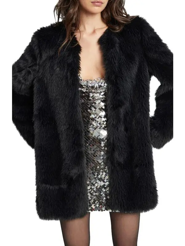 Bardot Logan Faux Fur Coat - Black