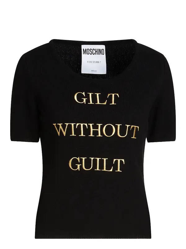 Moschino Embroidered Cashmere And Wool-blend Top - Black