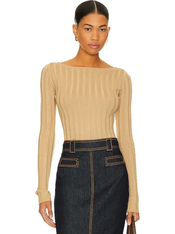 L'academie X Marianna Kayce Long Sleeve Rib Top - Camel