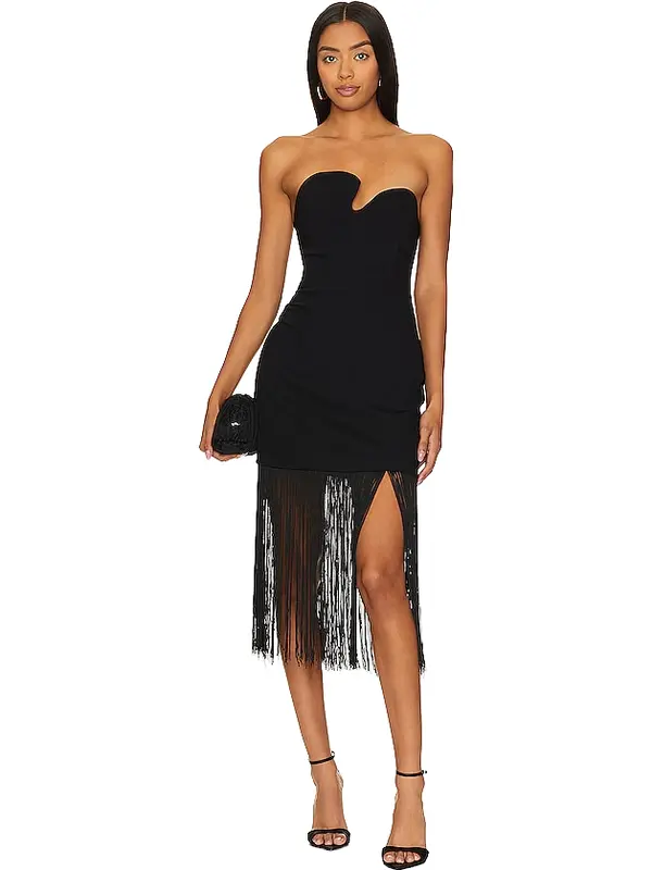 Amanda Uprichard Puzzle Strapless Fringe Dress - Black