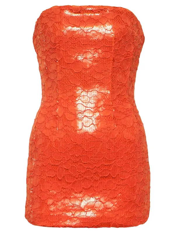 LAQUAN SMITH Floral Lace Strapless Minidress - Orange