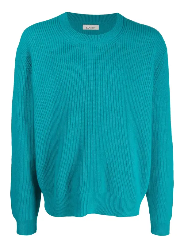 LANEUS Crew-neck Ribbed-knit Jumper - Blue