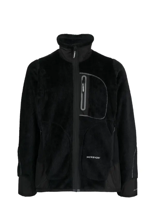 AND WANDER Logo-embroidered Fleece Jacket - Black