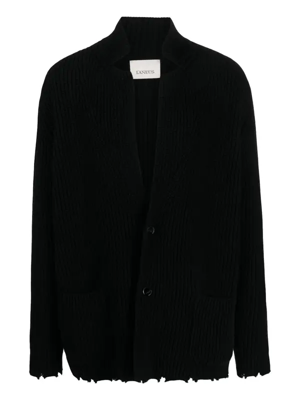 LANEUS Distressed-effect Wool Cardigan - Black