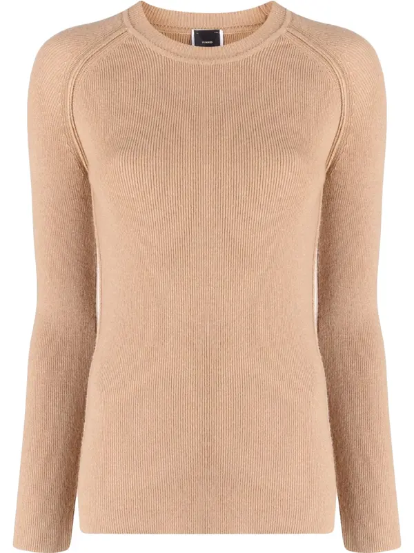 Pinko Logo-plaque Ribbed-knit Jumper - Brown