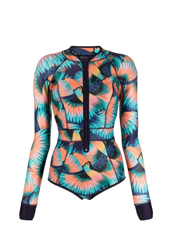 DUSKII Tucan-print Zip-up Surf Suit - Multicolour