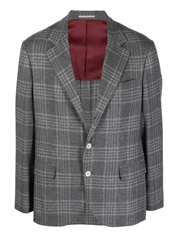 Brunello Cucinelli Check-pattern Wool-blend Blazer - Grey