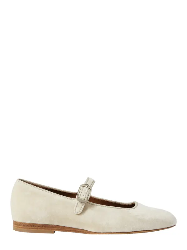 Le Monde Beryl Grosgrain-trimmed Velvet Mary Jane Ballet Flats - White