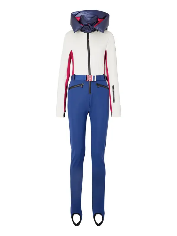 Moncler Hooded Belted Color-block Down Ski Suit - White
