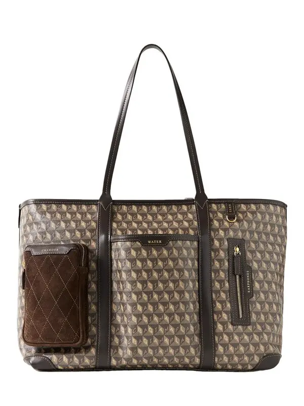 ANYA HINDMARCH In-flight Leather And Suede-trimmed Coated-canvas Tote - Brown