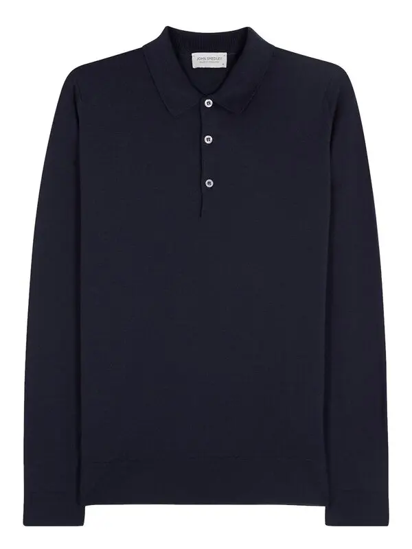 John Smedley Belper Wool Polo Shirt - Navy