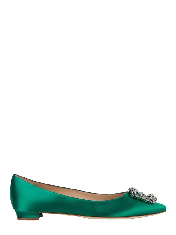 Manolo Blahnik Hangisi Silk-satin Flats - Green