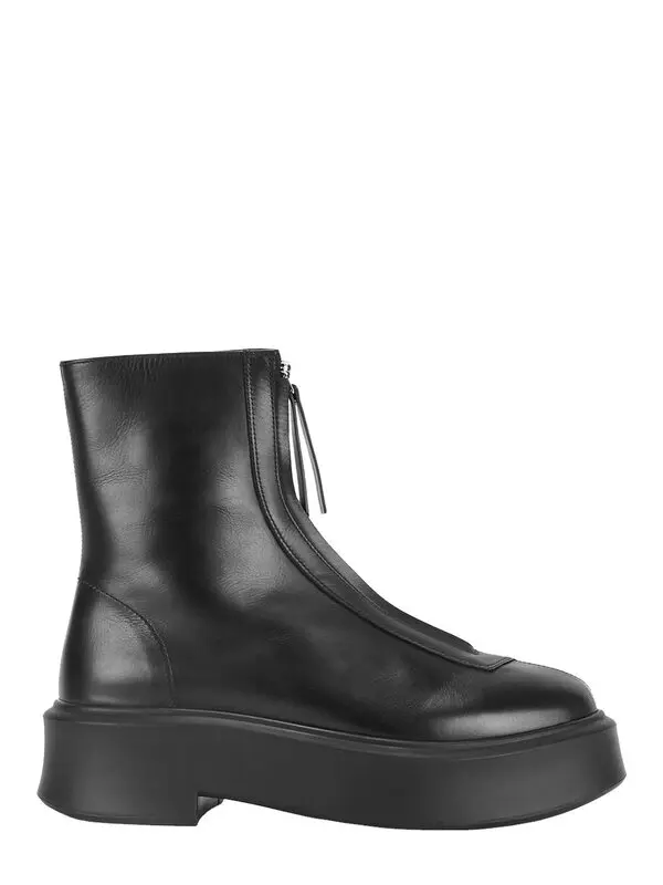 THE ROW Zipped Leather Flatform Ankle Boots - Black