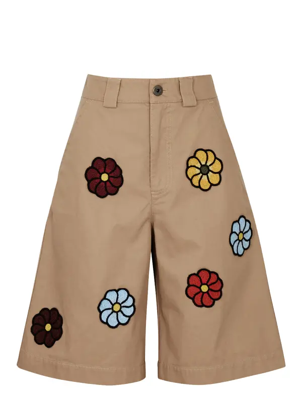 Moncler 1 Jw Anderson Floral Cotton Shorts - Beige