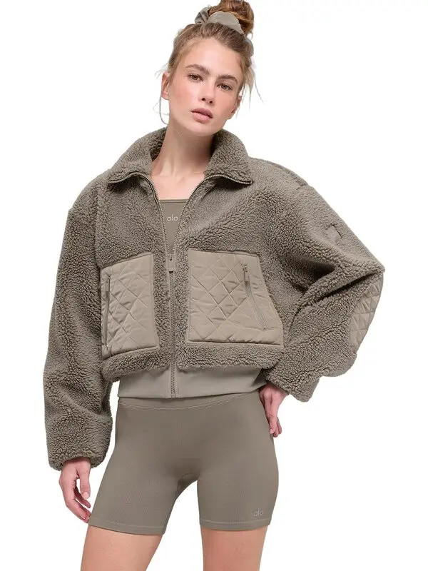 Alo Yoga Sherpa Edge Bomber Jacket - Light Cocoa