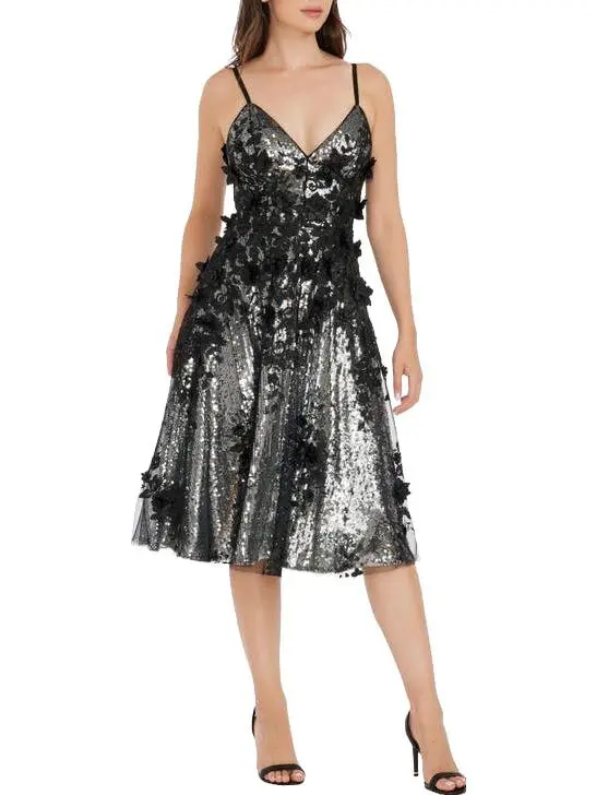 Dress The Population Tahani Sequin Cocktail Dress - Silverlack