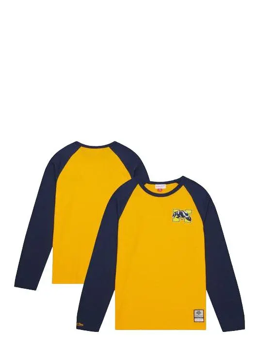 Mitchell & Ness Michigan Wolverines Legendary Slub Raglan Long Sleeve T-shirt - Maize