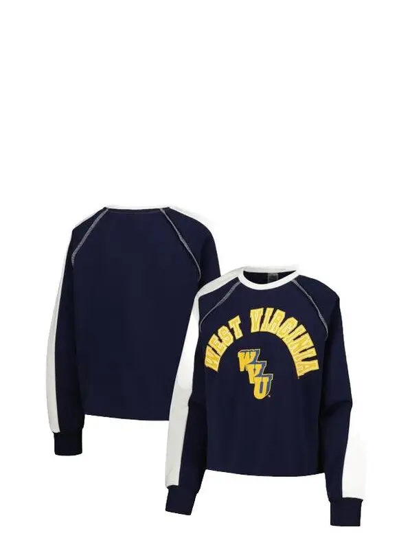 GAMEDAY COUTURE West Virginia Mountaineers Cropped Raglan Pullover Sweatshirt - Navy