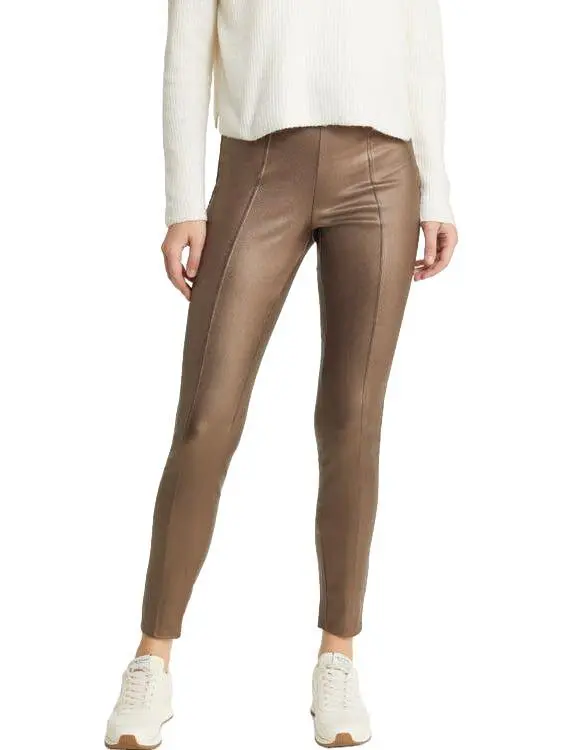 Hue High Rise Faux Leather Leggings - Bronze