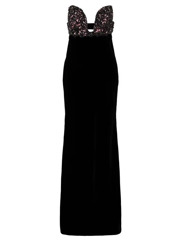 Giorgio Armani Long Velvet Bustier Dress With Embroidery - Patterned