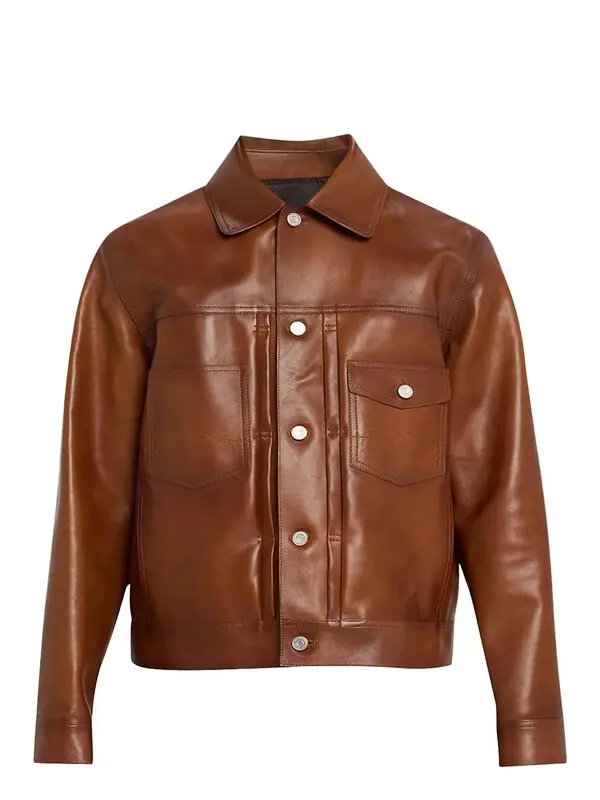 Berluti Leather Trucker Jacket - Honey Cognac
