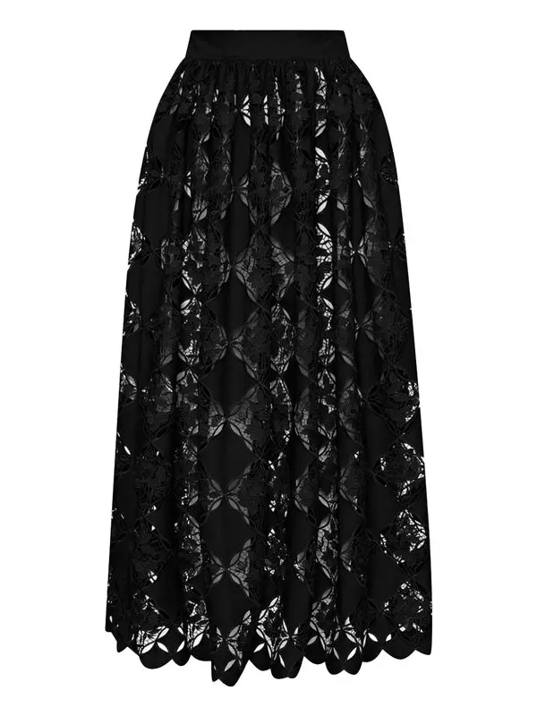 Oscar De La Renta Gardenia Guipure Midi Skirt - Black
