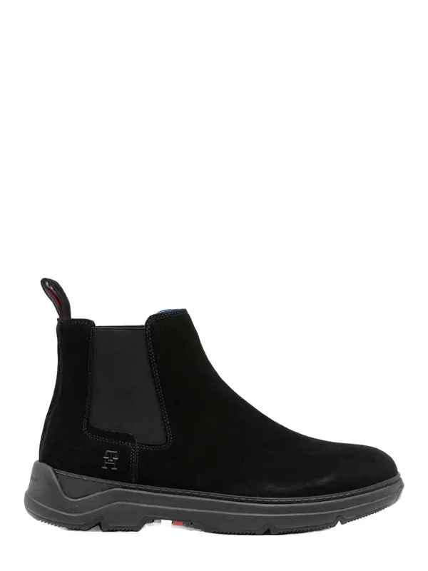 Tommy Hilfiger Logo-plaque Leather Boots - Black