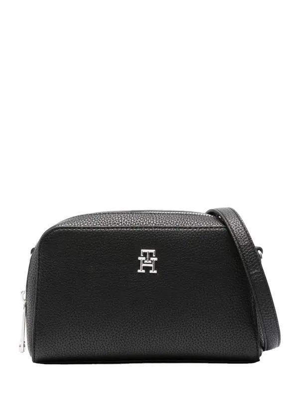 Tommy Hilfiger Grained-texture Crossbody Bag With Logo Plaque - Black