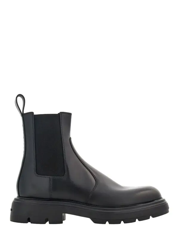 FERRAGAMO Logo Debossed Leather Chelsea Boots - Black