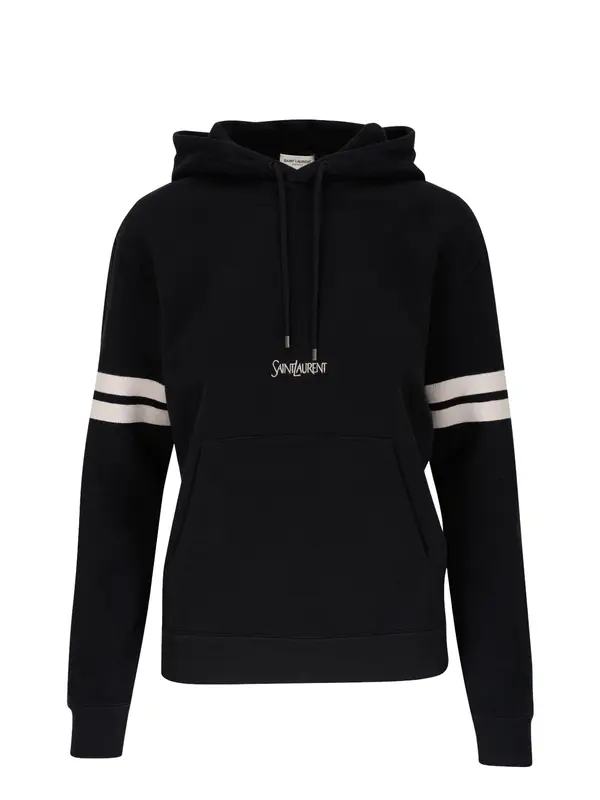 Saint Laurent Logo-embroidered Organic-cotton Hoodie - Black