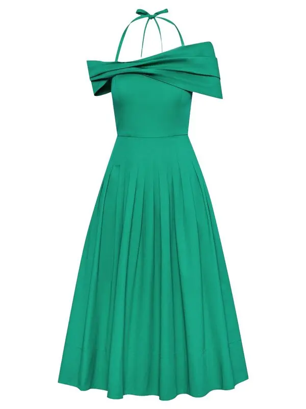 Oscar De La Renta Off-shoulder Halterneck Midi Dress - Green