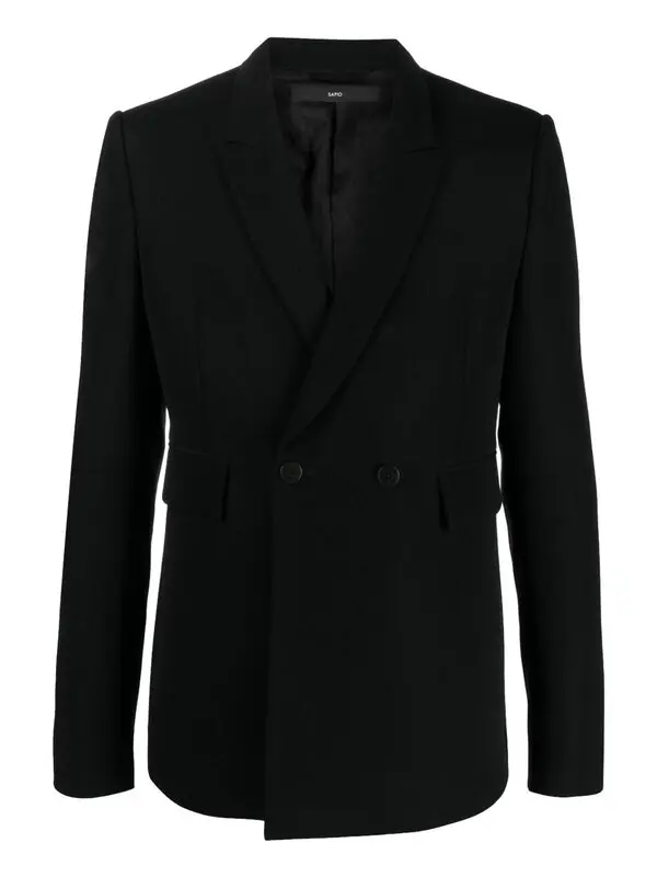 SAPIO Double-breasted Wool-cotton Blazer - Black