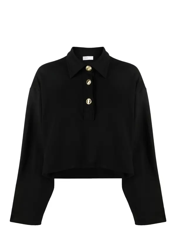 Rosetta Getty Long-sleeve Crop Polo Shirt - Black