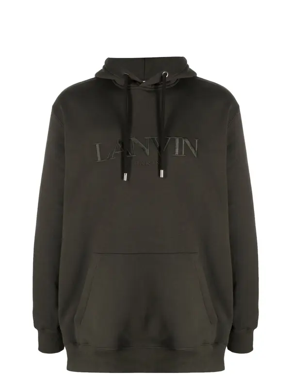 LANVIN Logo-embroidered Cotton Hoodie - Green