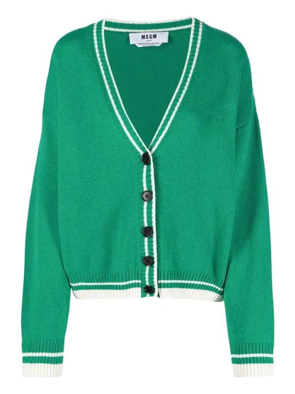 MSGM Striped-edge Knitted Cardigan - Green