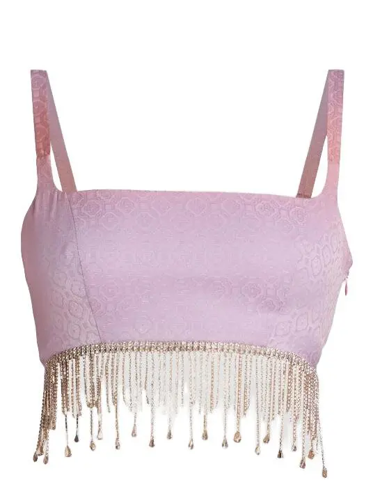 Casablanca Diamonte Fringe Silk Crop Top - Gradient