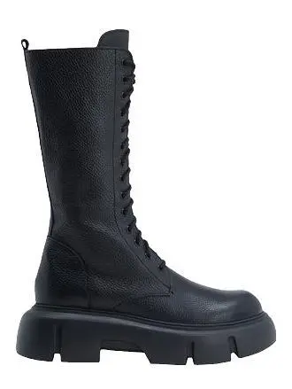 8 BY YOOX Leather High Combat Boots - Black