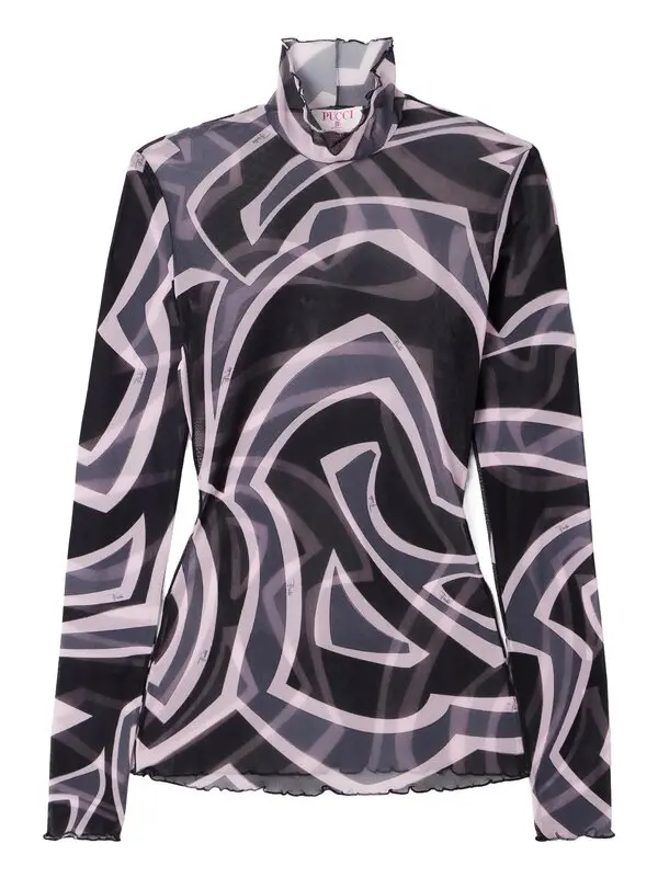 Emilio Pucci Printed Tulle Turtleneck Top - Multi
