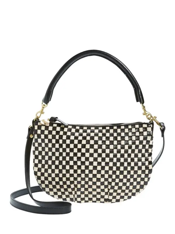 Clare V. Petit Moyen Woven Messenger Bag - Black And Cream Woven Checker